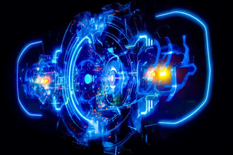 Computer Generated Image of Blue and Yellow Circular Object with Neon ...