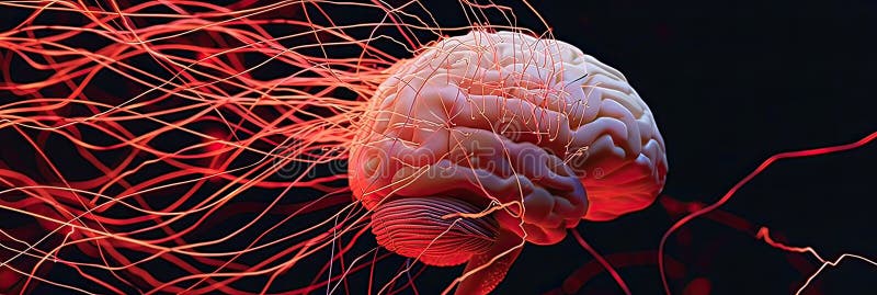 Computer Image of a Brain with Red Lines Emerging from it Stock Image ...