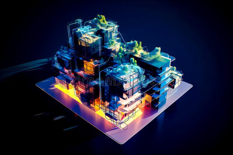 Computer Generated Image of Building with Lot of Windows and Plants on ...