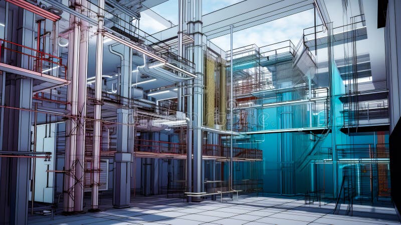 Computer Generated Image of Building with Pipes and Pipes on the Walls ...