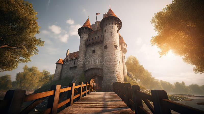 A Computer Generated Image of a Castle with a Bridge Leading To it ...