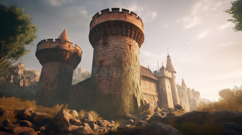 A Computer Generated Image of a Castle in a Fantasy Setting Stock ...