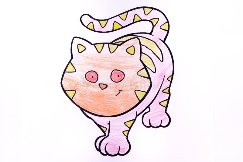 A Computer Generated Image of a Cat Drawing Colored by a Child Stock ...