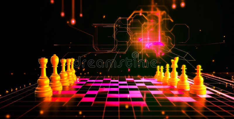 Computer Generated Image of Chess Board and Pieces of Chess on Black ...