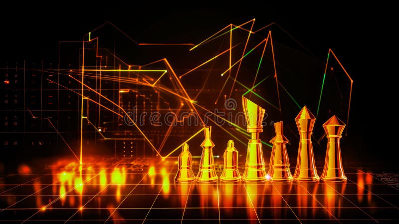 Computer Generated Image of Chess Board and Pieces of Chess on Black ...