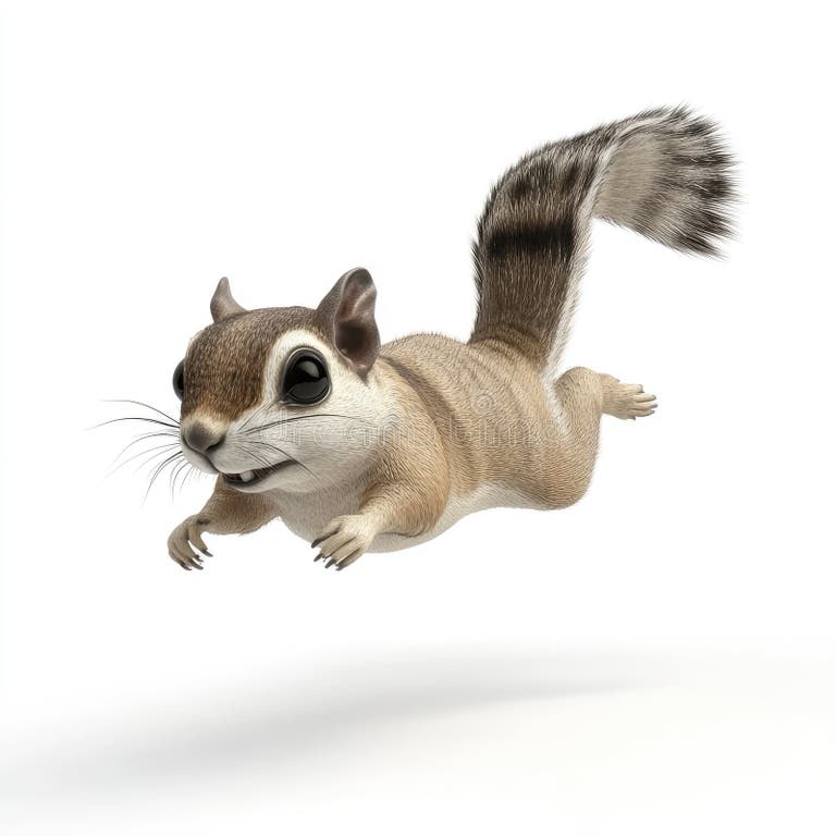 Adorable Flying Squirrel in Mid-Air, Isolated on White Background Stock Illustration ...