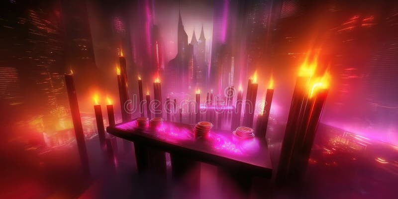 Computer Generated Image of a City with Many Candles Lit Up in the ...