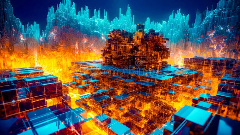 Computer Generated Image of City in the Middle of Fire Filled Sky ...