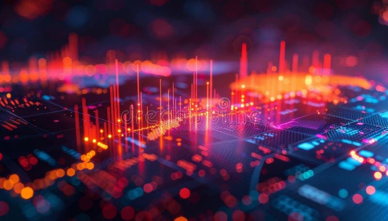 A Computer Generated Image of a City with Red and Blue Lights by AI ...