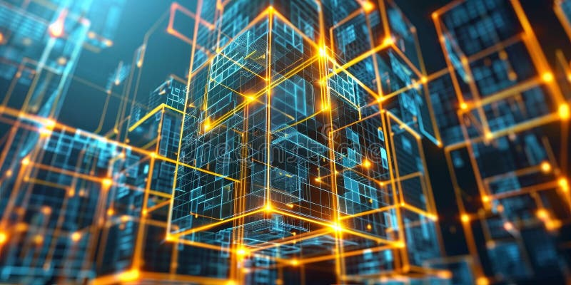 A Computer Generated Image of a Cityscape with Orange and Blue Blocks ...