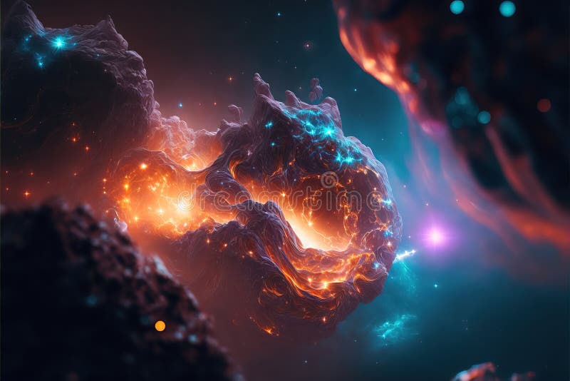 A Computer Generated Image of a Cluster of Stars and a Planet in Space ...