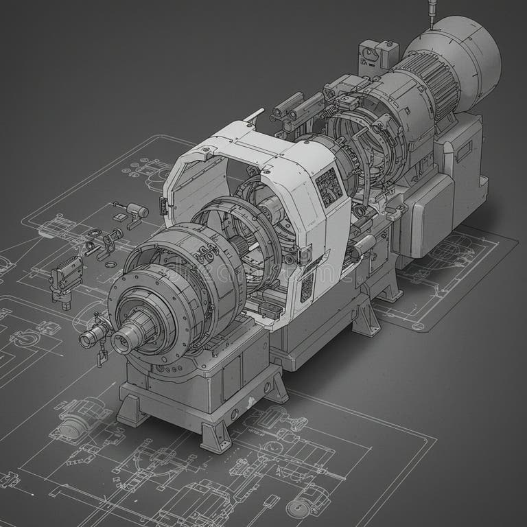 Computer-generated Image of a Complex Mechanical Assembly, Possibly a ...