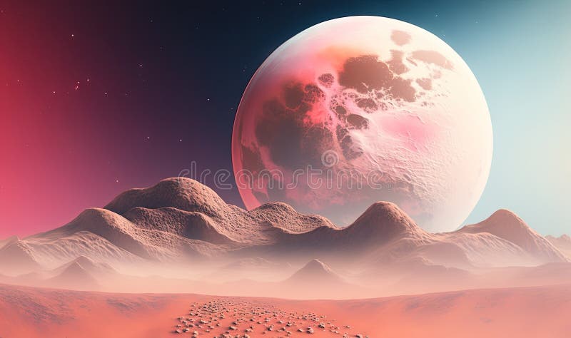 A Computer Generated Image of a Desert Landscape with a Distant Planet ...