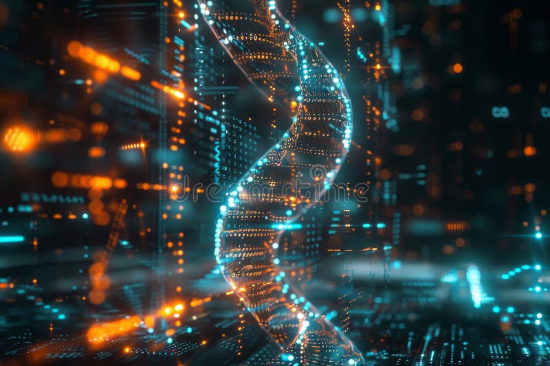 A Computer Generated Image of a DNA Strand with Orange and Blue Colors ...
