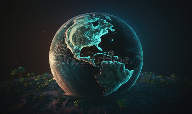A Computer Generated Image of the Earth in the Night Sky Stock ...