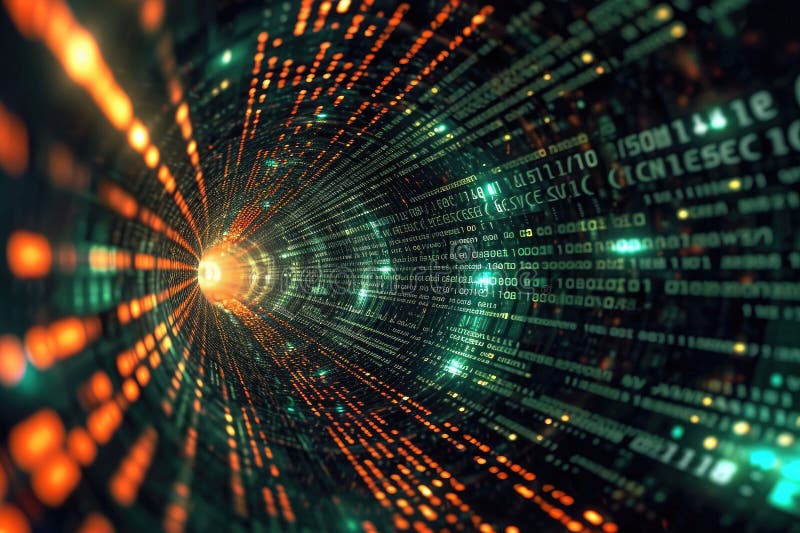 A Computer Generated Image Featuring a Surreal Tunnel Composed Entirely of Cascading Numbers, a ...