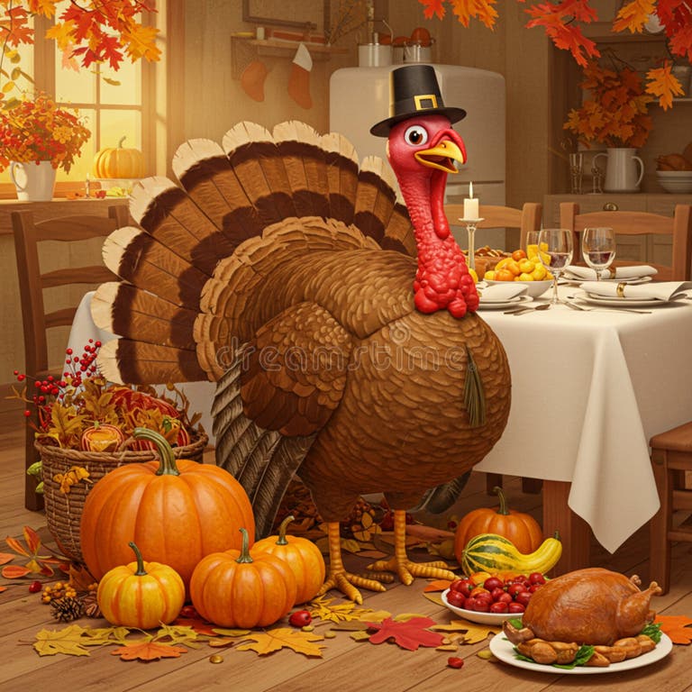 A Computer-generated Image of a Festive Thanksgiving Scene Features ...
