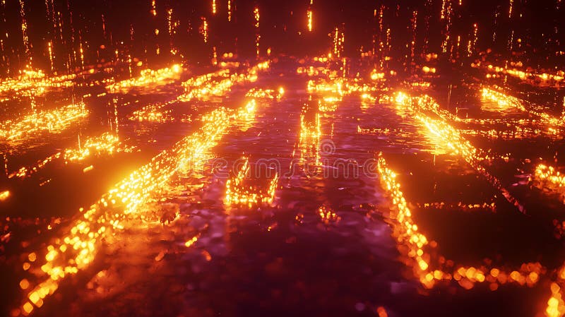 A Computer Generated Image of a Fiery Landscape with a Dark Background ...