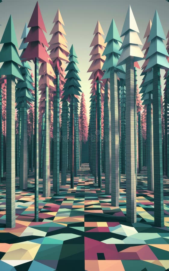 A Computer Generated Image of a Forest with Many Trees, AI Stock Image ...