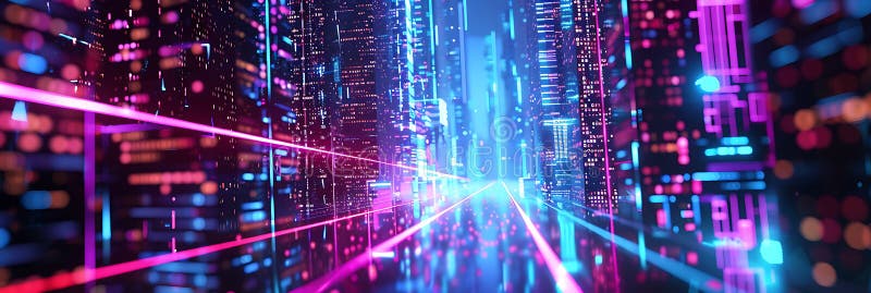 A Computer Generated Image of a Futuristic City with Neon Lights Stock ...