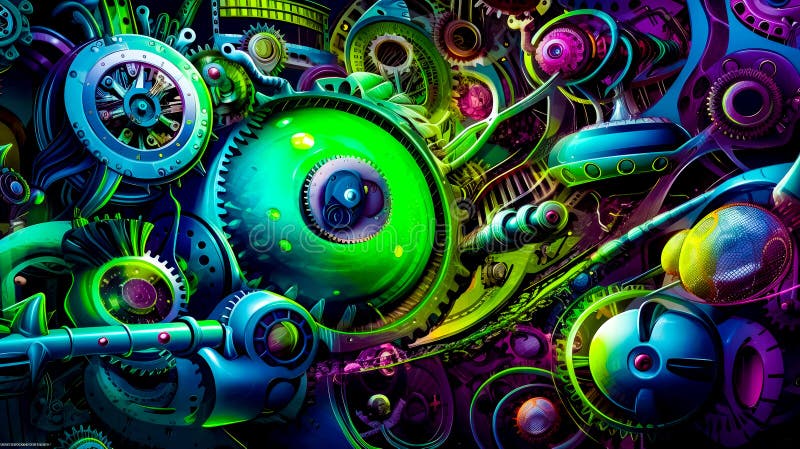 Computer Generated Image of Green and Blue Machine with Lots of Gears ...