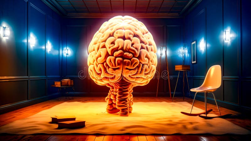 Computer Generated Image of Human Brain in Room with Blue Walls ...