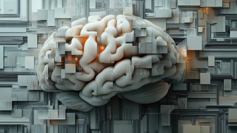 A Computer Generated Image of a Human Brain with Squares, AI Stock ...