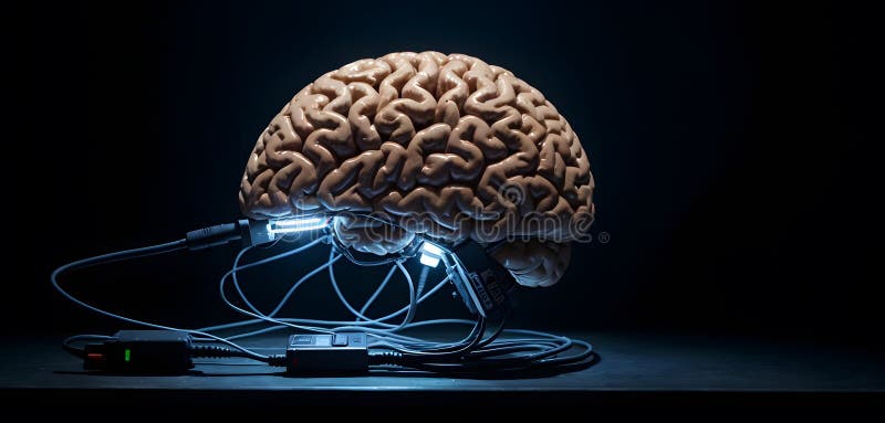 A Computer Generated Image of a Human Brain Surrounded by Wires Stock ...