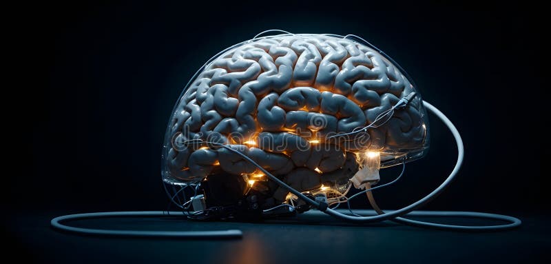 A Computer Generated Image of a Human Brain Surrounded by Wires Stock ...