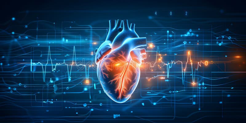 A Computer Generated Image of a Human Heart on a Blue Background Stock ...