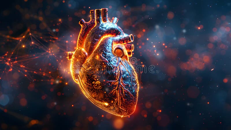 Digital Rendering of a Heart on Fire in the World of Flames and Amber ...