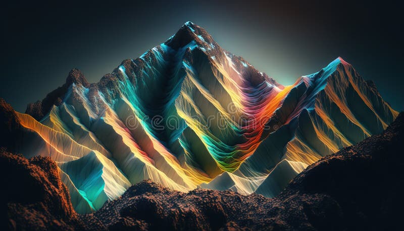 A Computer Generated Image of a Mountain Range in the Night Stock ...