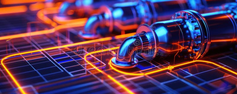 A Computer Generated Image of Pipes and Wires with a Blue Stock ...