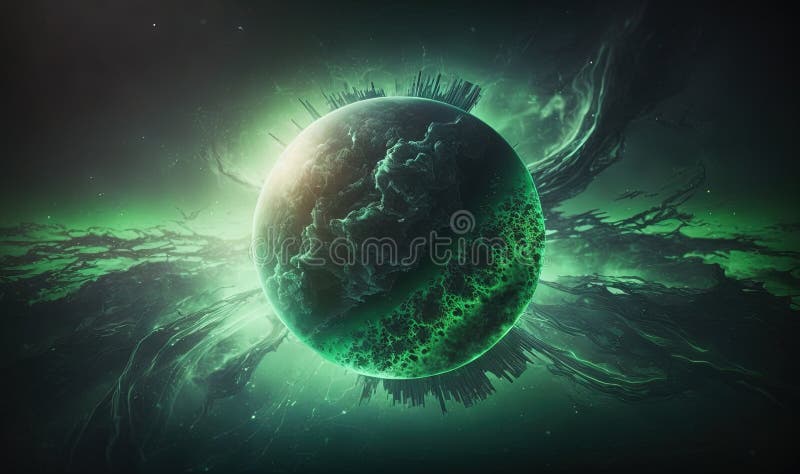 A Computer Generated Image of a Planet with a Green Glow Stock ...