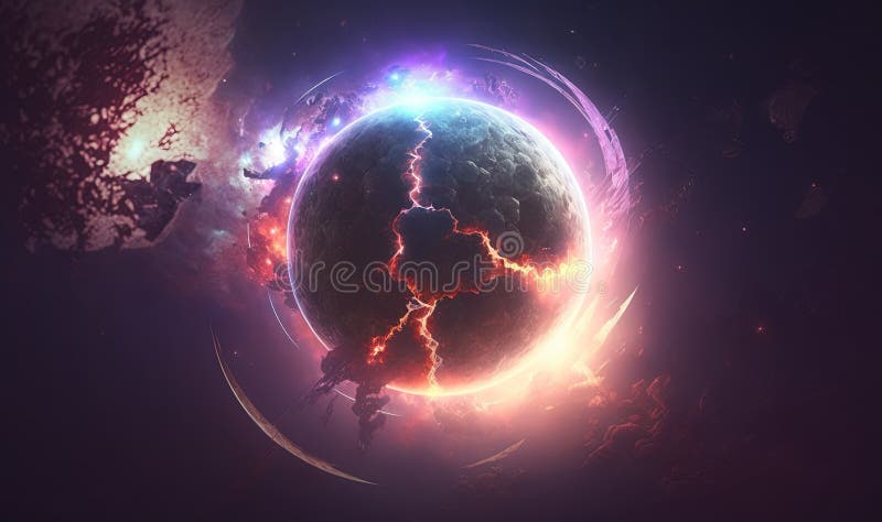 A Computer Generated Image of a Planet Surrounded by Fire and Ice Stock ...