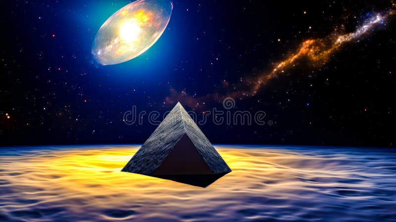Computer Generated Image of Pyramid in Space with Distant Object in the ...