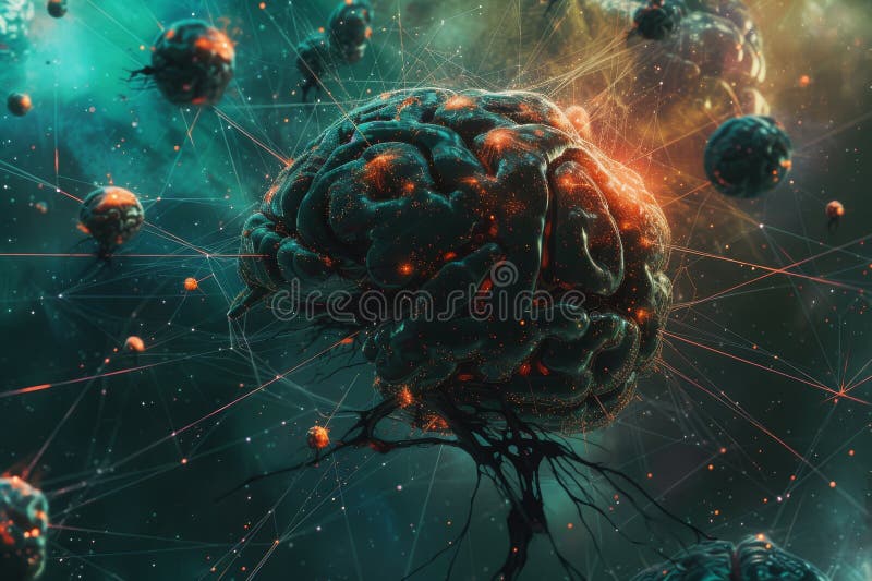 This Computer-generated Image Showcases a Brain Enveloped by Twinkling ...