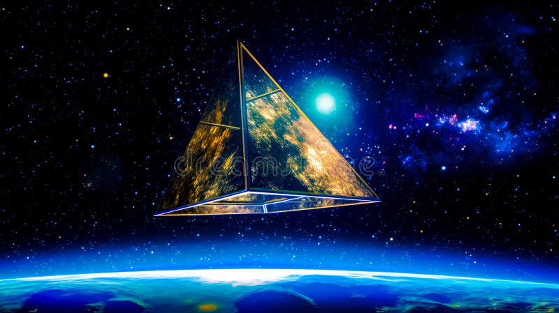 Computer Generated Image of Triangular Object Floating Above the Earth ...