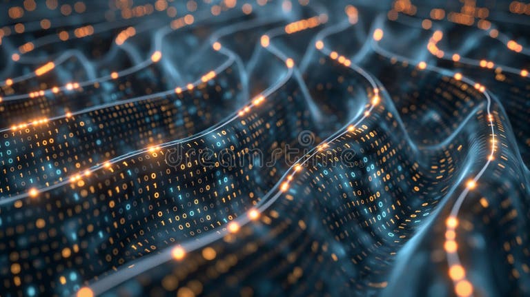 A Computer Generated Image of a Wave of Numbers. Neural Network Concept ...