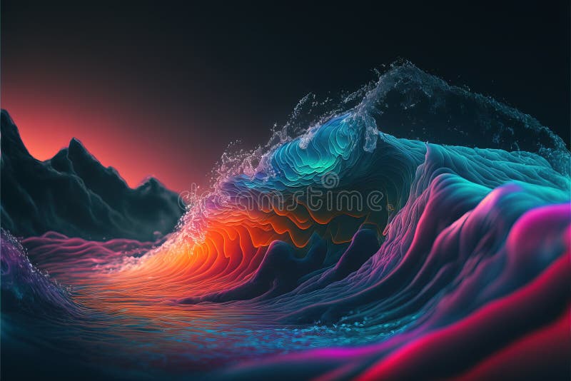 A Computer Generated Image of a Wave in the Ocean with a Sunset in the ...