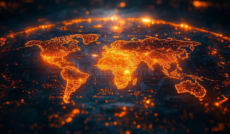 A Computer Generated Image of the World with a Bright Orange Glow Stock ...