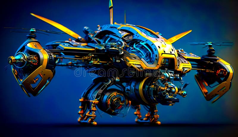 Computer Generated Image of Yellow and Blue Robot with Two Arms and ...
