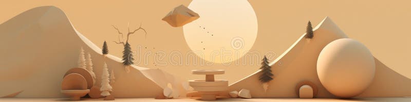 A Computer Generated Scene of a Desert with Mountains and Trees ...