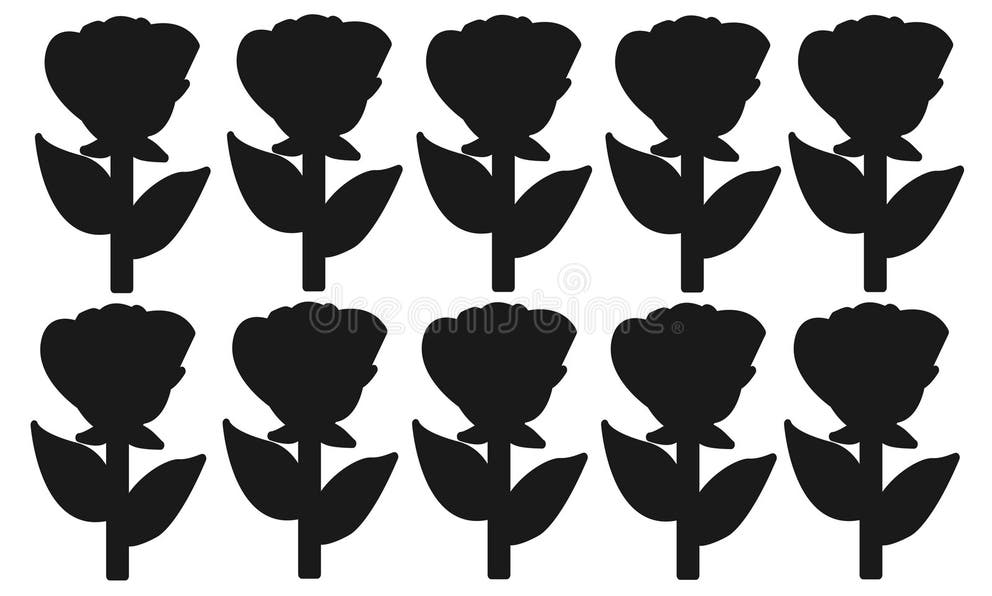 Two Rows of All Black Roses Silhouette Against a White Backdrop Stock ...