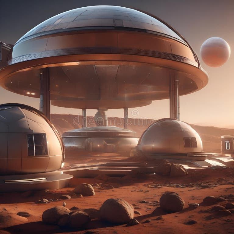 A Computer-generated Simulation of a Future Mars Base, with Domed ...
