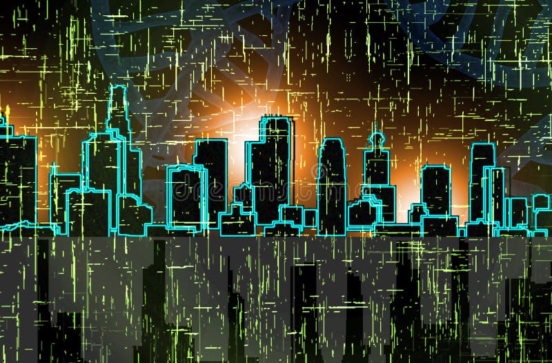 Matrix City Simulation 3D Illustration Stock Illustration ...