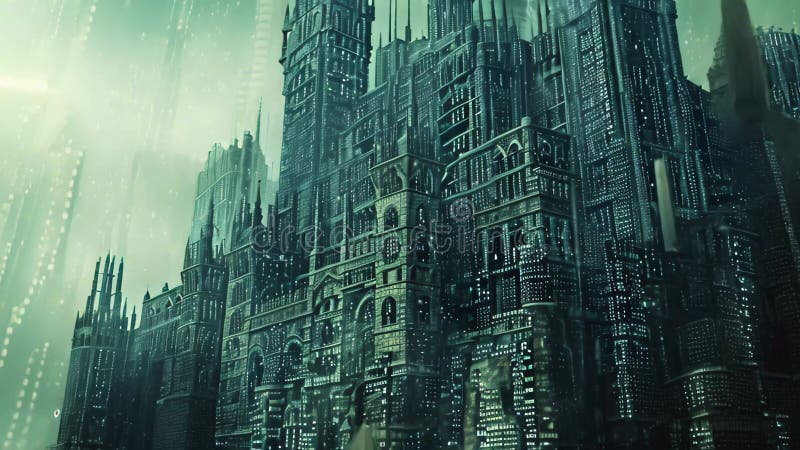 Computer Generated Video of a Futuristic City, a Castle Made Up of ...