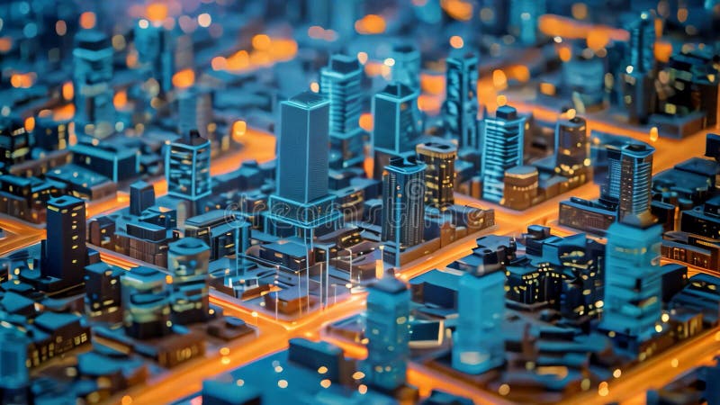 Computer Generated Video of a Nighttime Cityscape with High-rise ...