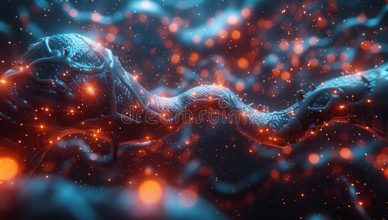 Computer Generated Wave with Glowing Particles in Background Stock ...