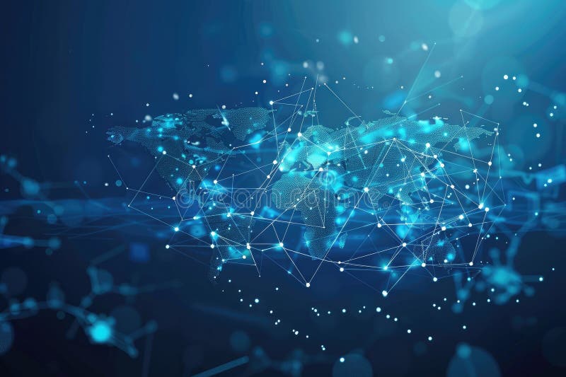 Computer Generated World Map on Dark Blue Background Stock Photo ...